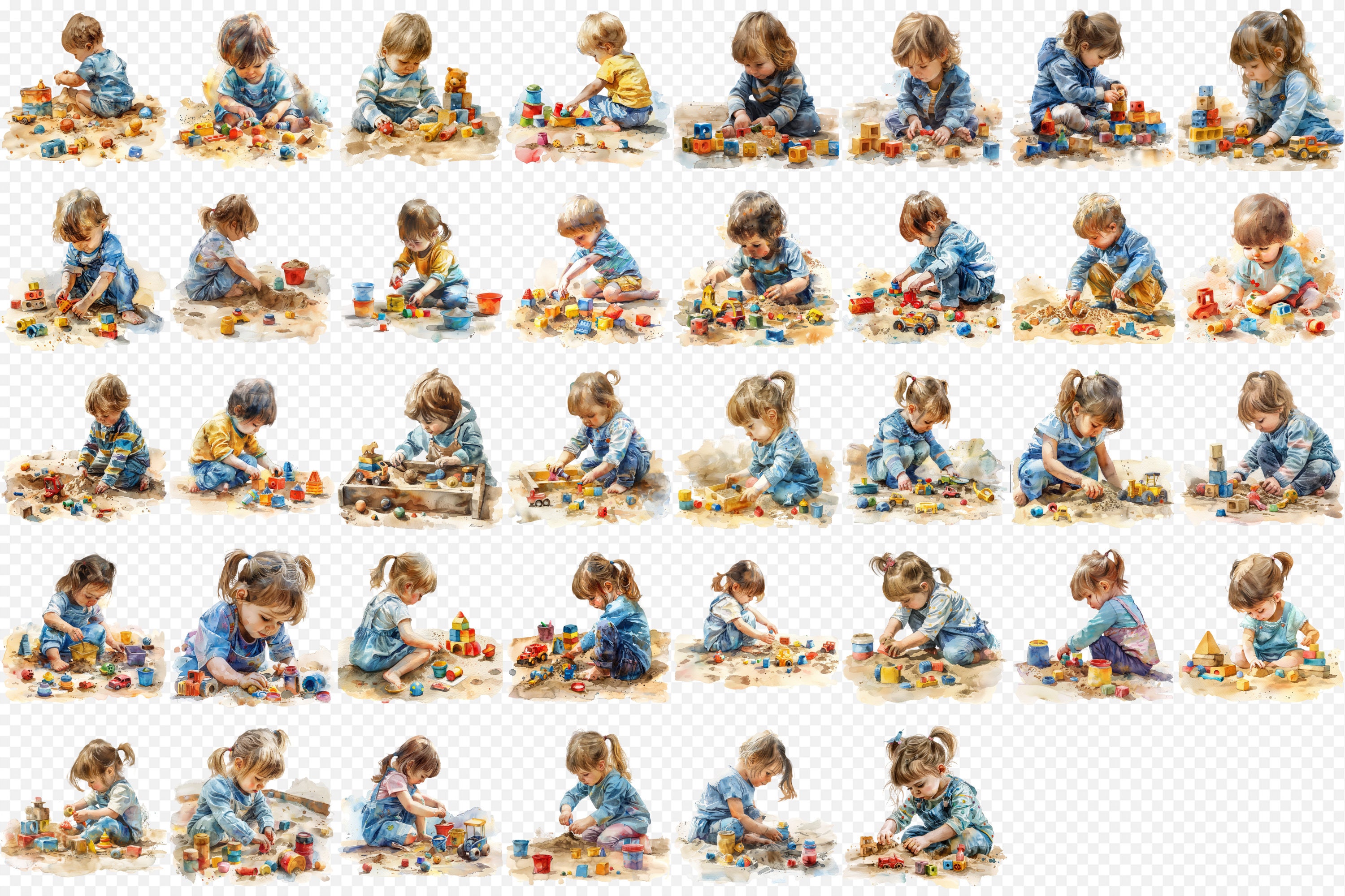 Watercolor Children Playing in Sandbox Clipart PNG, 38 Kids Playing ...