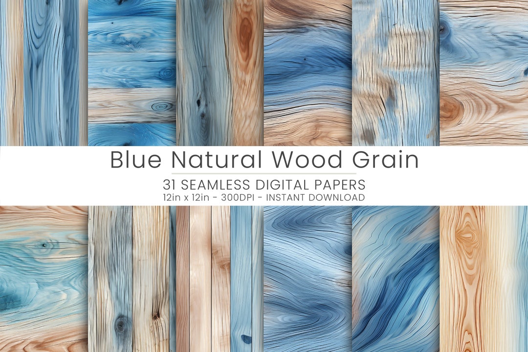 31 Blue Natural Wood With Grain Texture Digital Paper, Repeated Pattern ...