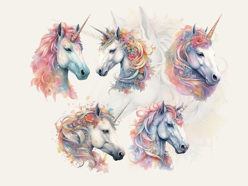 Unicorn Clipart Bundle Digital Unicorn Art Transparent - Etsy