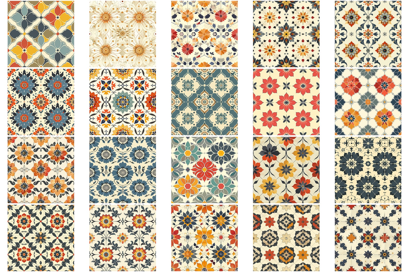 20 Vintage Tile Pattern Seamless Designs, Retro Floral Clipart ...