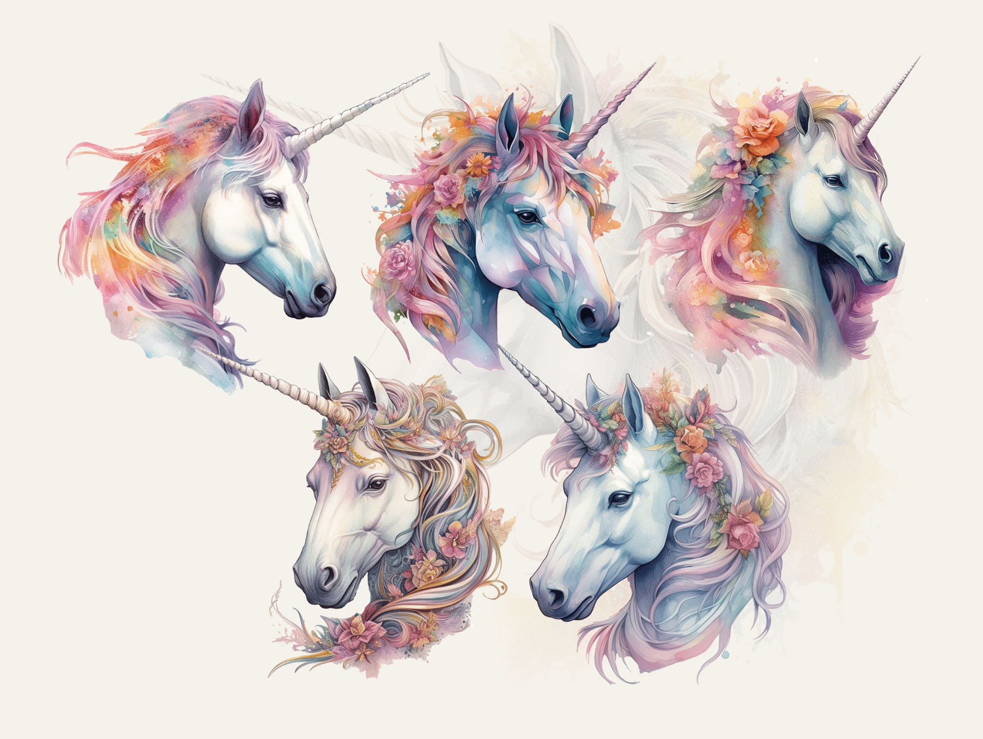Unicorn Clipart Bundle Digital Unicorn Art, Transparent Background ...