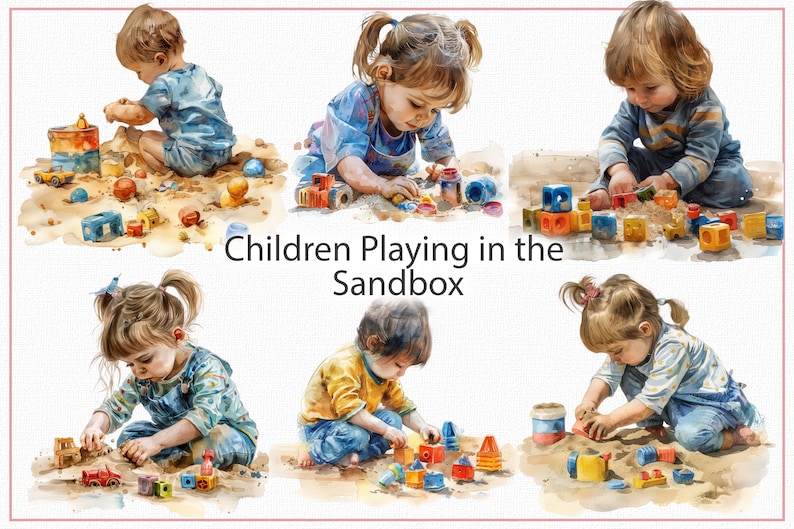 Watercolor Children Playing in Sandbox Clipart PNG, 38 Kids Playing ...