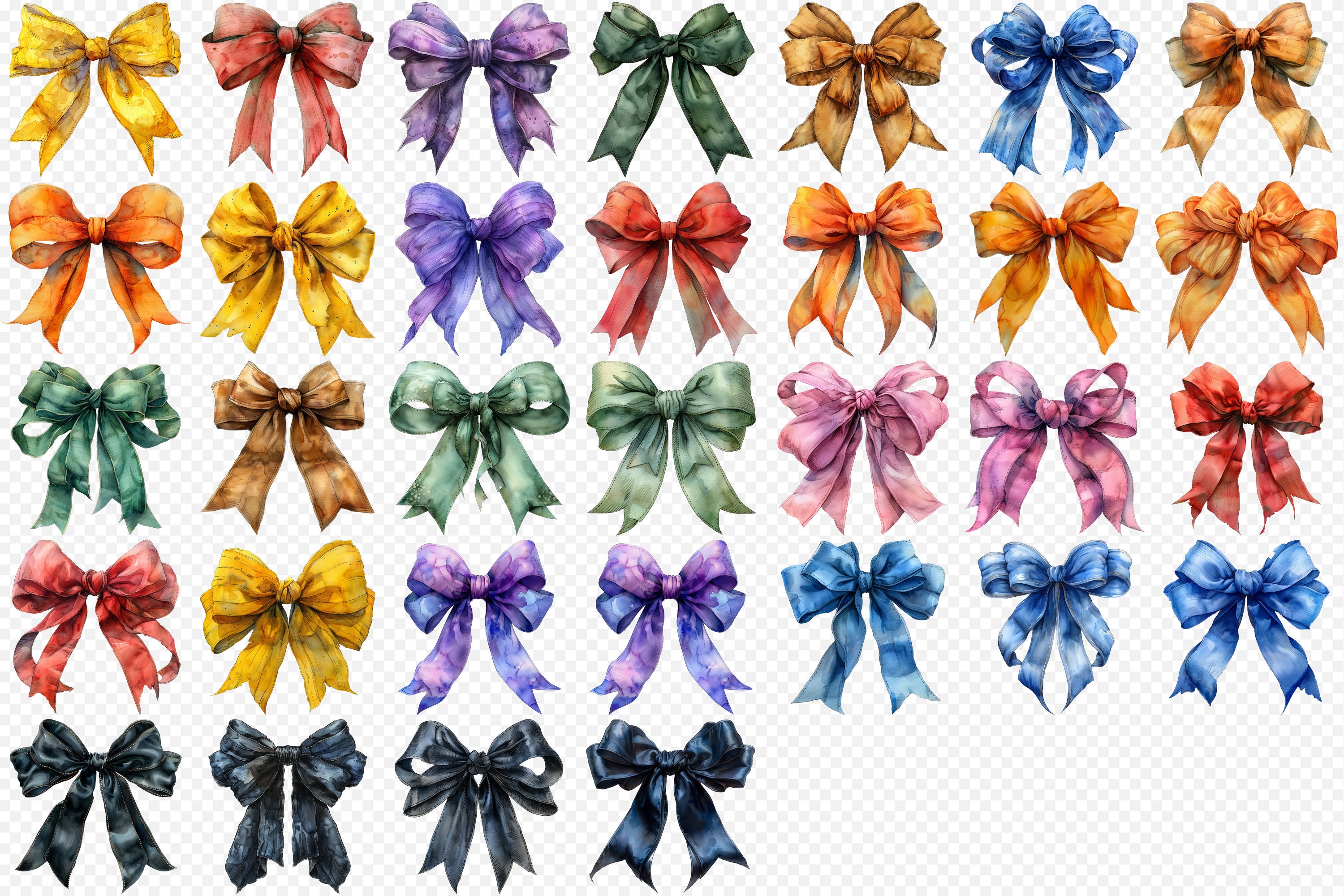 Ribbon Bow Watercolor Clipart 32 Colorful Bows for Kids Room Decor ...
