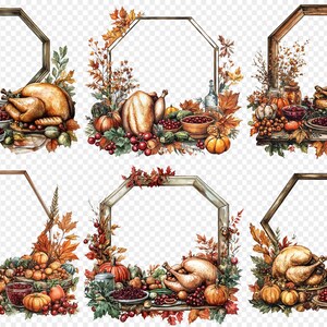 Thanksgiving Harvest Frame PNG Set | Autumn Food Clipart | Fall Table ...