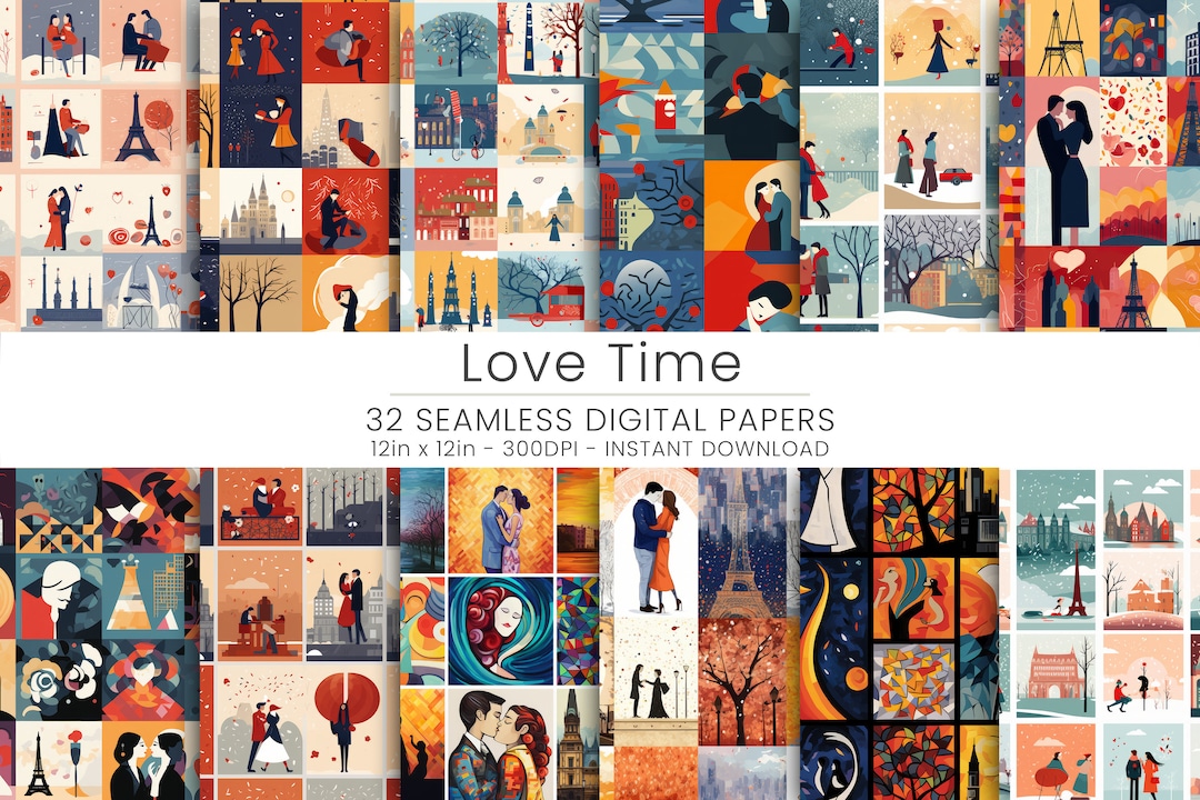 32 Love Time Digital Paper, Digital Valentine's Day Paper, Home Decor ...