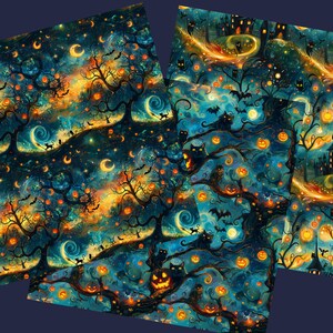 Moonlit Halloween Cats Digital Paper - Spooky Seamless Patterns for ...
