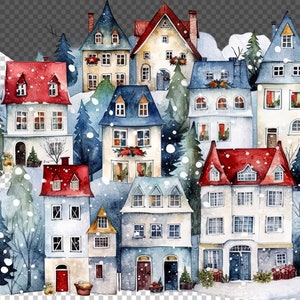 Christmas Villages Clipart, Winter Holiday House 22 PNG, Festive Winter ...