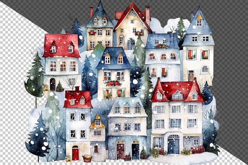 Christmas Villages Clipart, Winter Holiday House 22 PNG, Festive Winter ...