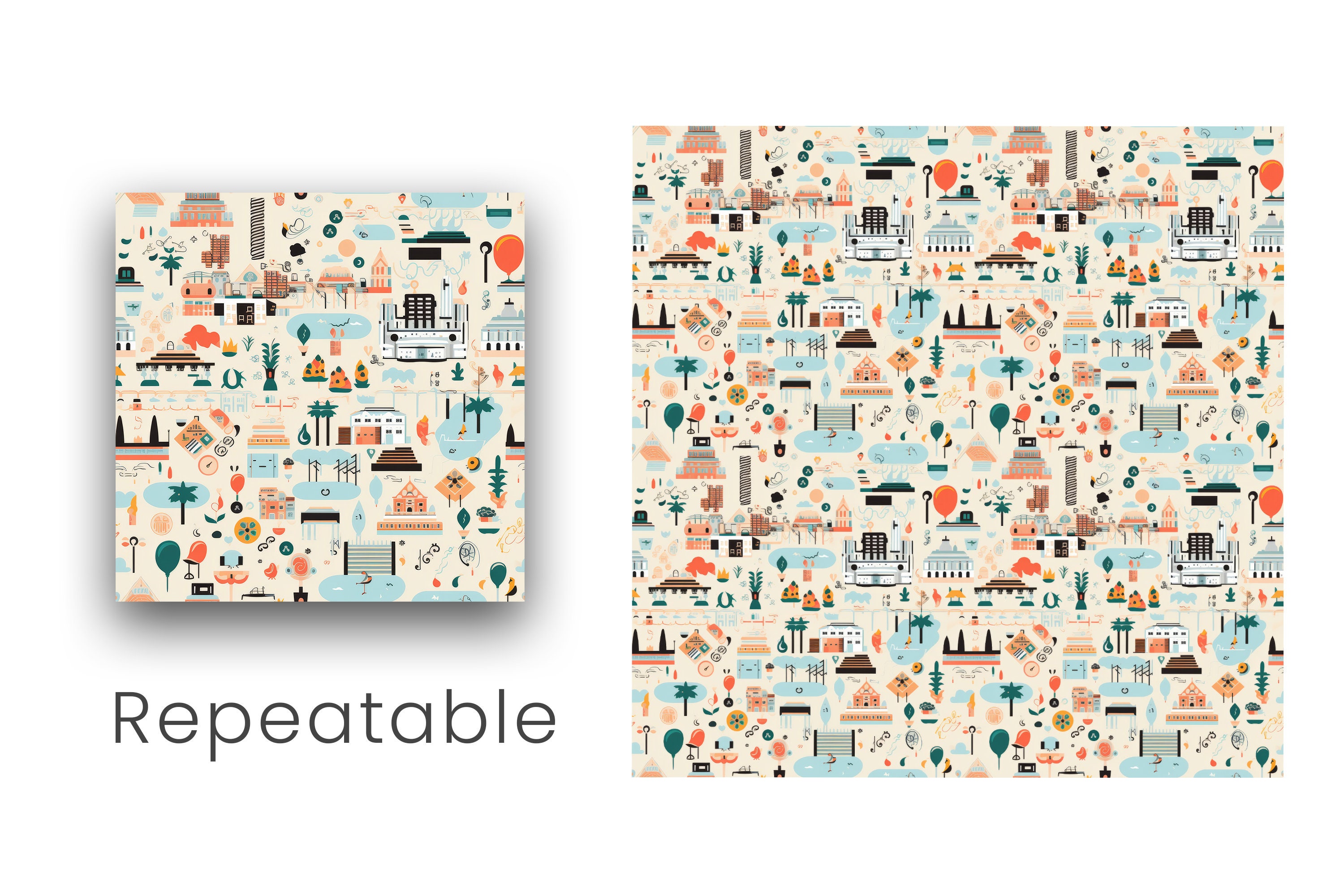 24 Fascinating City View Seamless Digital Papers Urban Illustrations ...