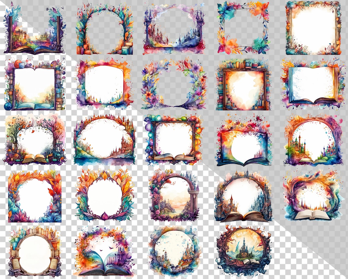 Colorful Book Frame Clipart Collection, Whimsical Bookish Frames ...