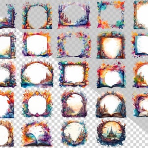 Colorful Book Frame Clipart Collection, Whimsical Bookish Frames ...