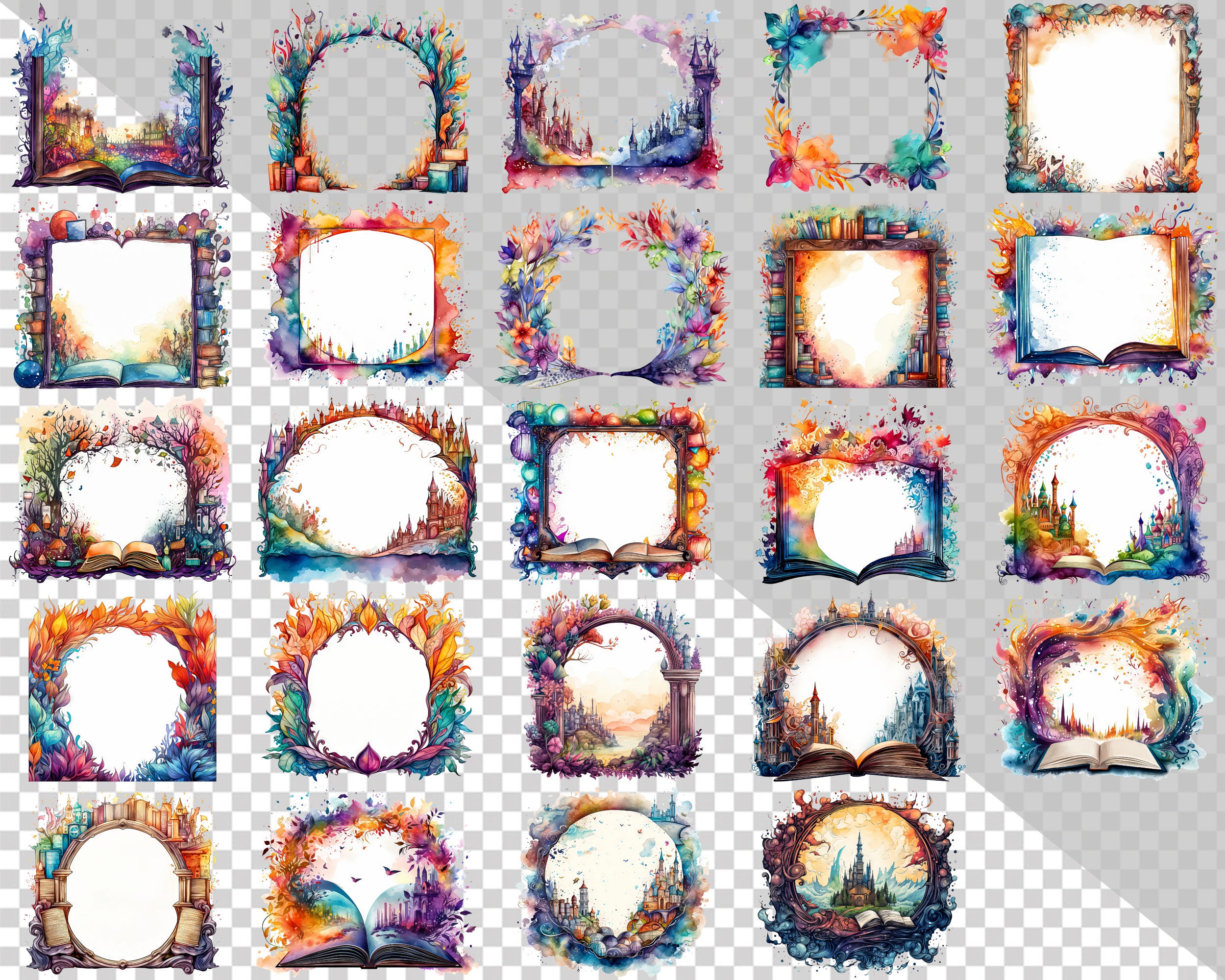 Colorful Book Frame Clipart Collection, Whimsical Bookish Frames, Storybook Frames, Creative ...