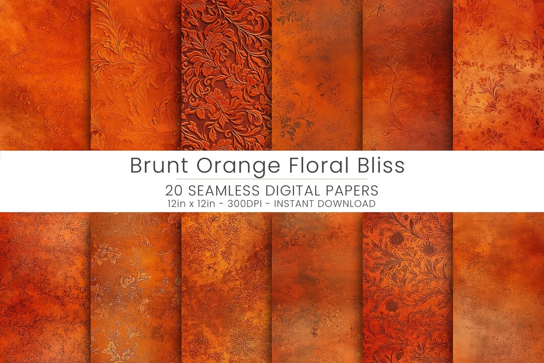 20 Burnt Orange Floral Bliss Seamless Patterns - Warm Digital Designs ...