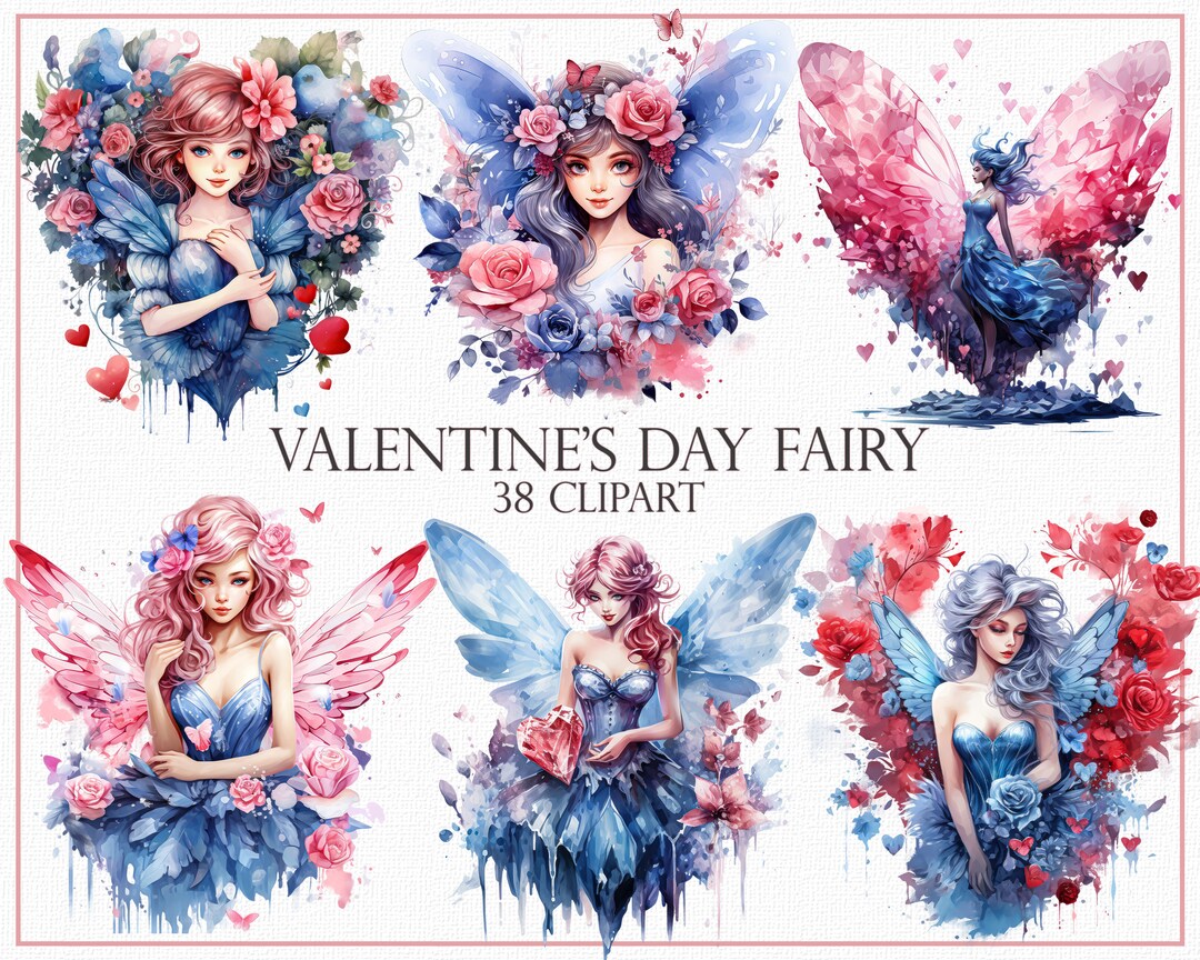 Valentine's Fairy Clipart, 38 Fairy Png, Valentine's Day Illustrations ...