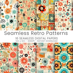16 Seamless Retro Flower Patterns Digital Paper - Vintage Floral ...