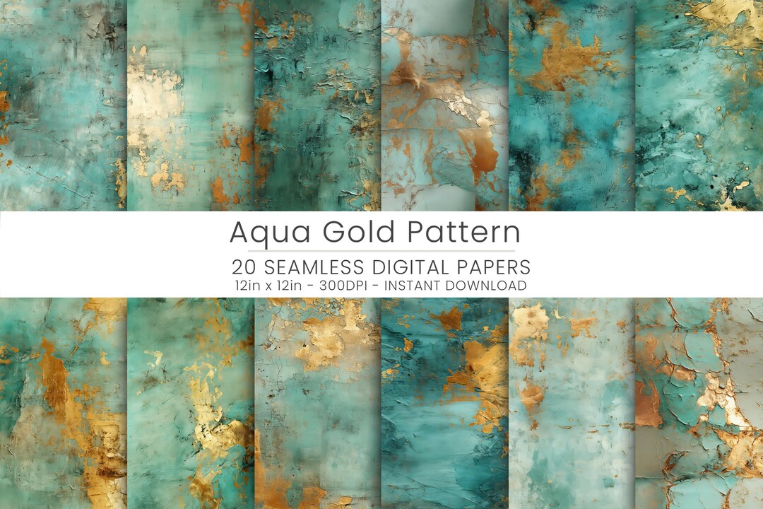 20 Aqua Gold Seamless Patterns - Elegant Digital Paper for Crafts ...