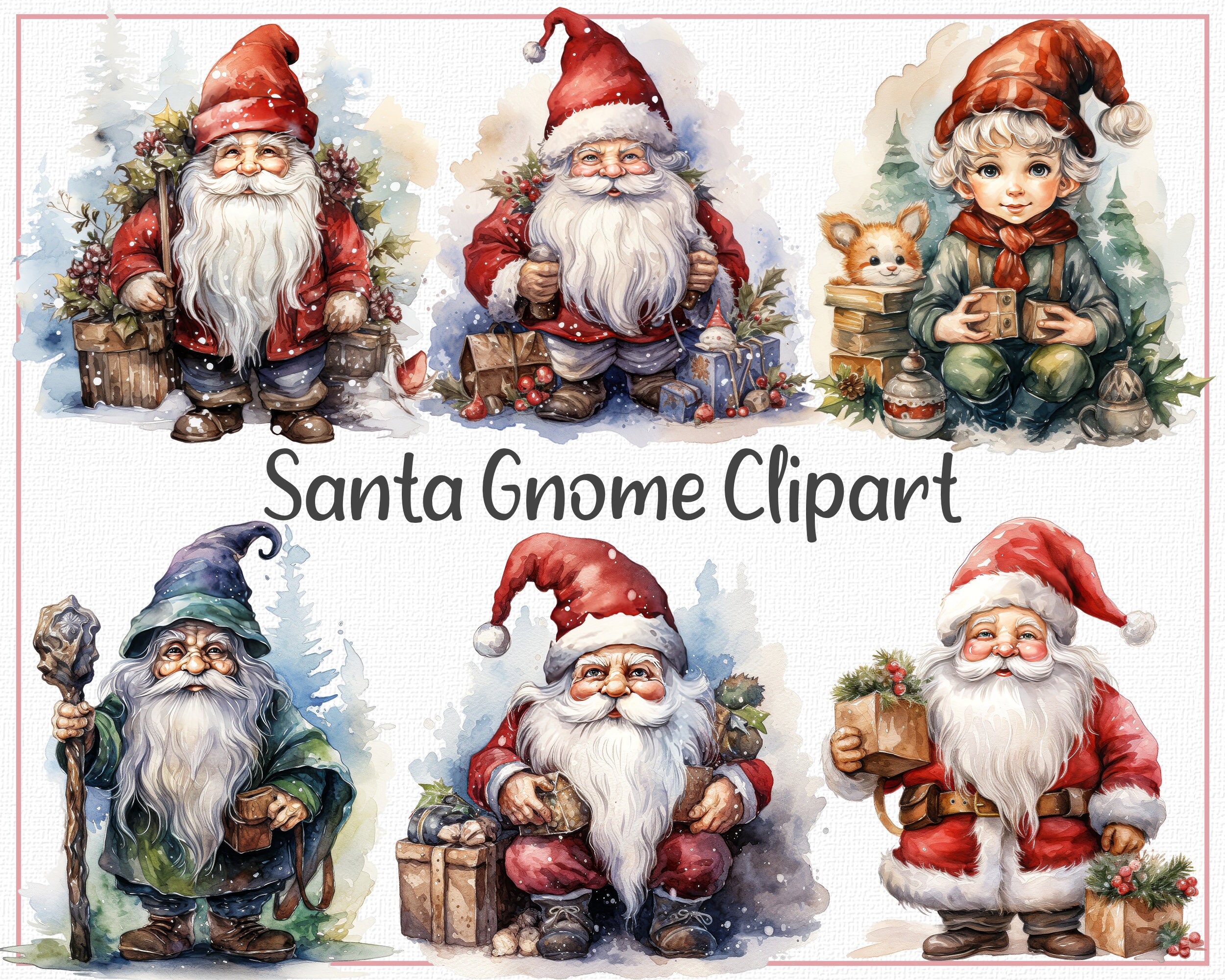Santa Gnome Clipart, Christmas Santa Gnome PNG, Whimsical Holiday Gnome ...