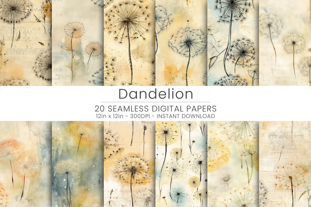 20 Dandelion Digital Paper Home Decor, Digital Downloand,instant ...