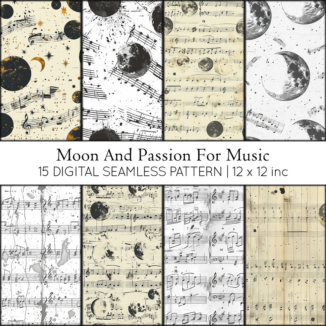 Moon and Music Digital Paper, Seamless Note Pattern (JPG) - Etsy