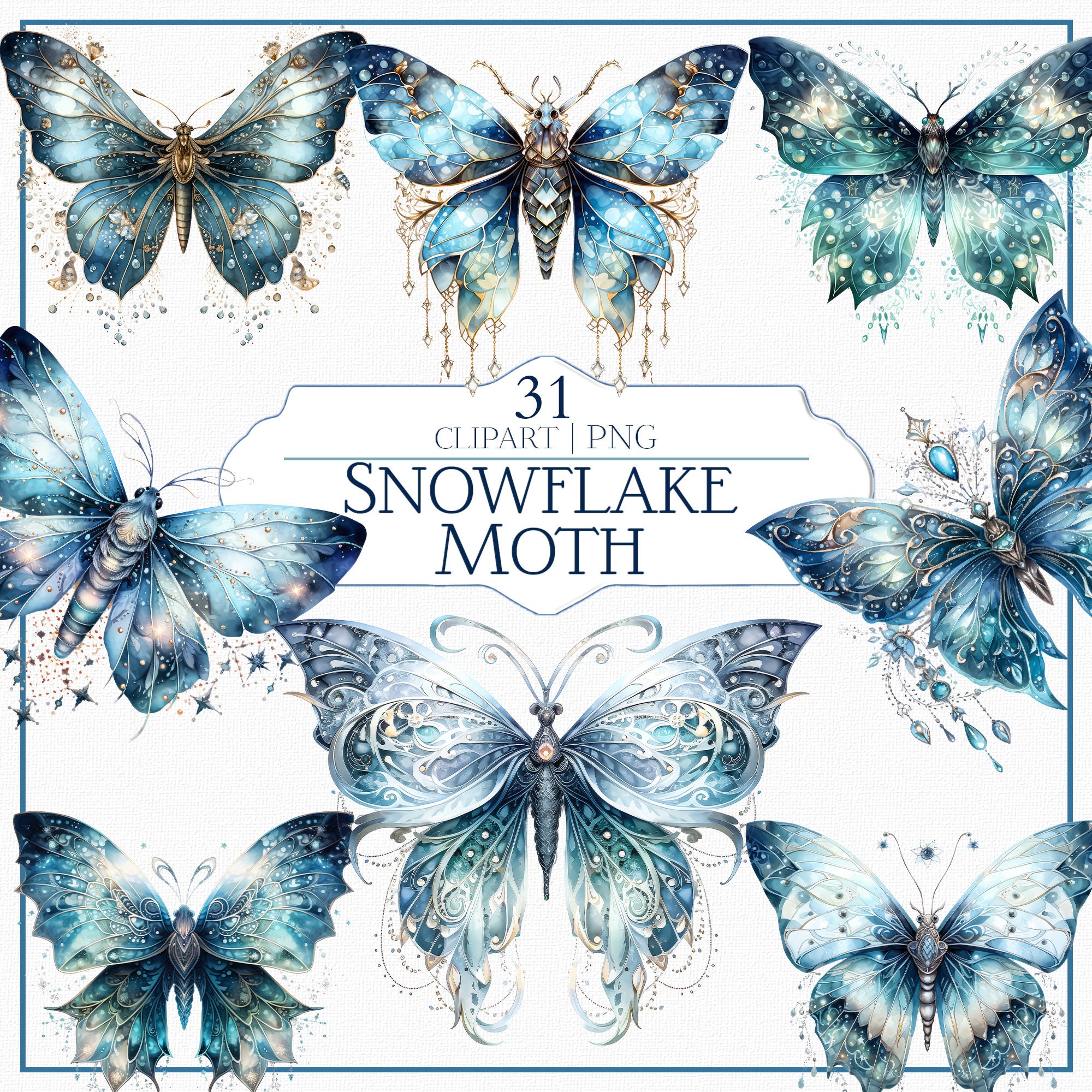 31 Snowflake Moth Clipart Collection Winter Wonderland Graphics ...