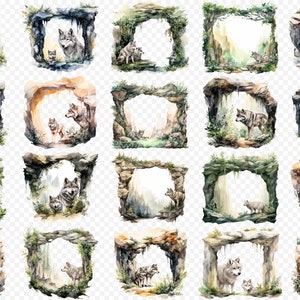 Wolf Family Habitat Frame, Decorative Habitat Border PNG, 40 Mother ...
