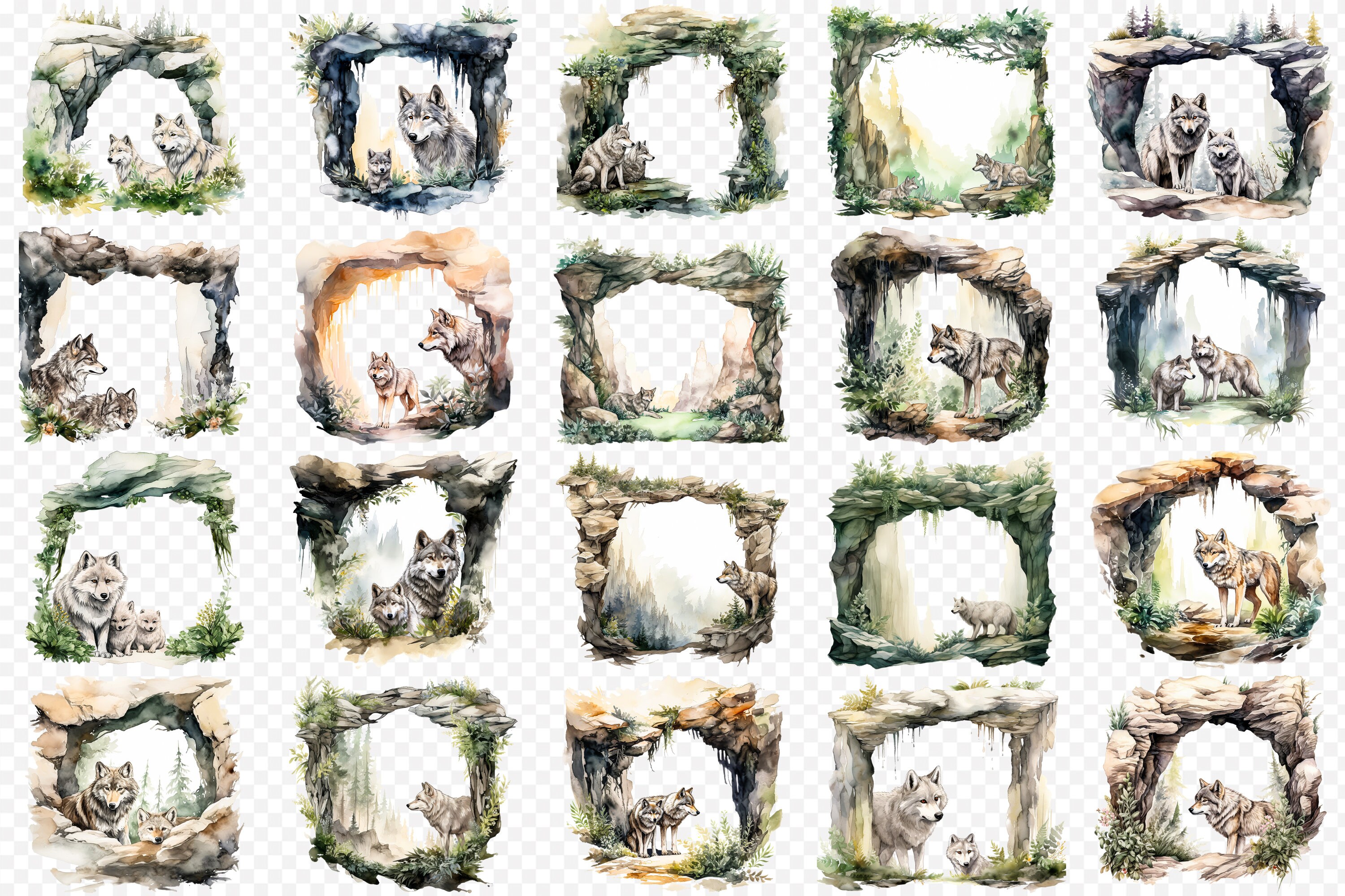 Wolf Family Habitat Frame, Decorative Habitat Border PNG, 40 Mother ...