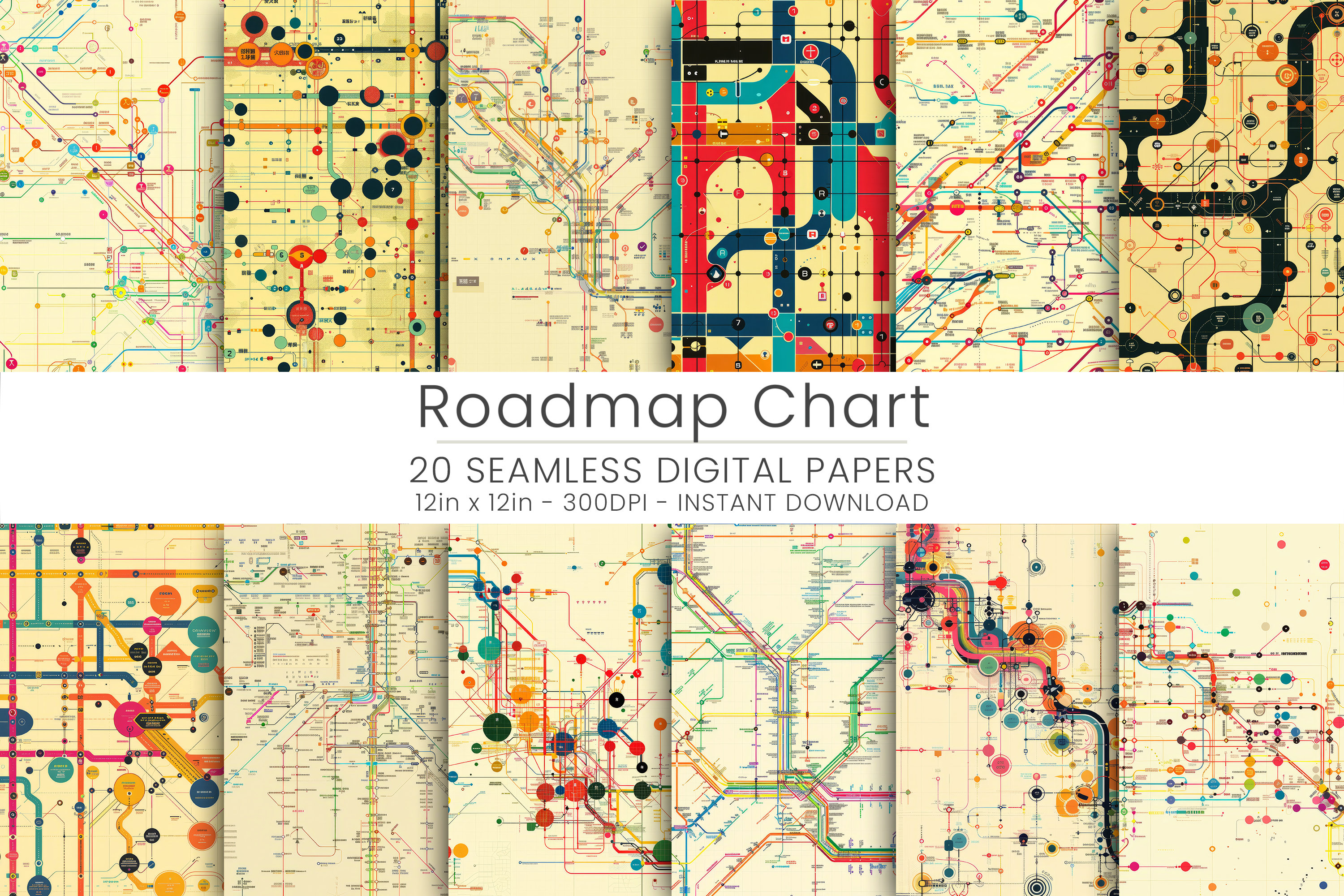 20 Roadmap Chart Digital Paper, JPG, Scrapbooking, Instant Download ...