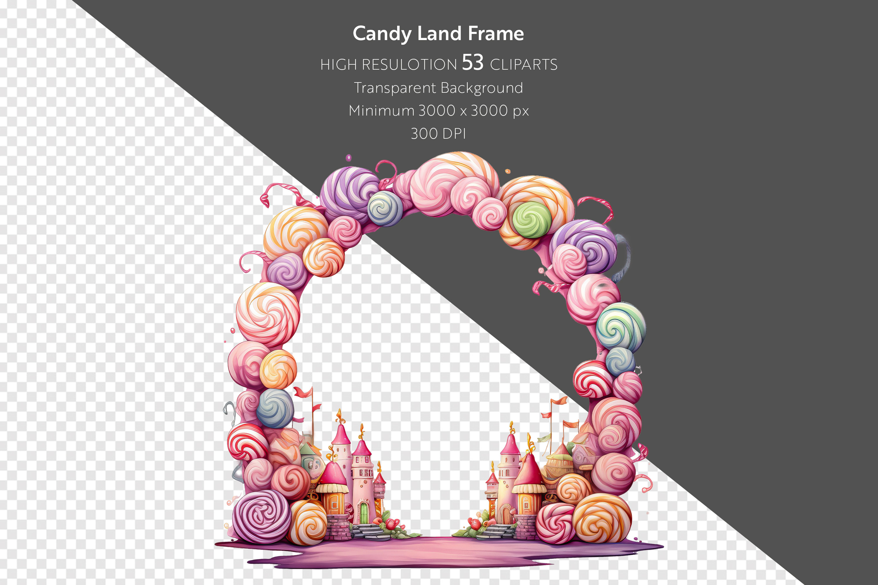 Colorful Candy Land Clipart Frame, 53 Instant Download PNG, Sweet Candy ...