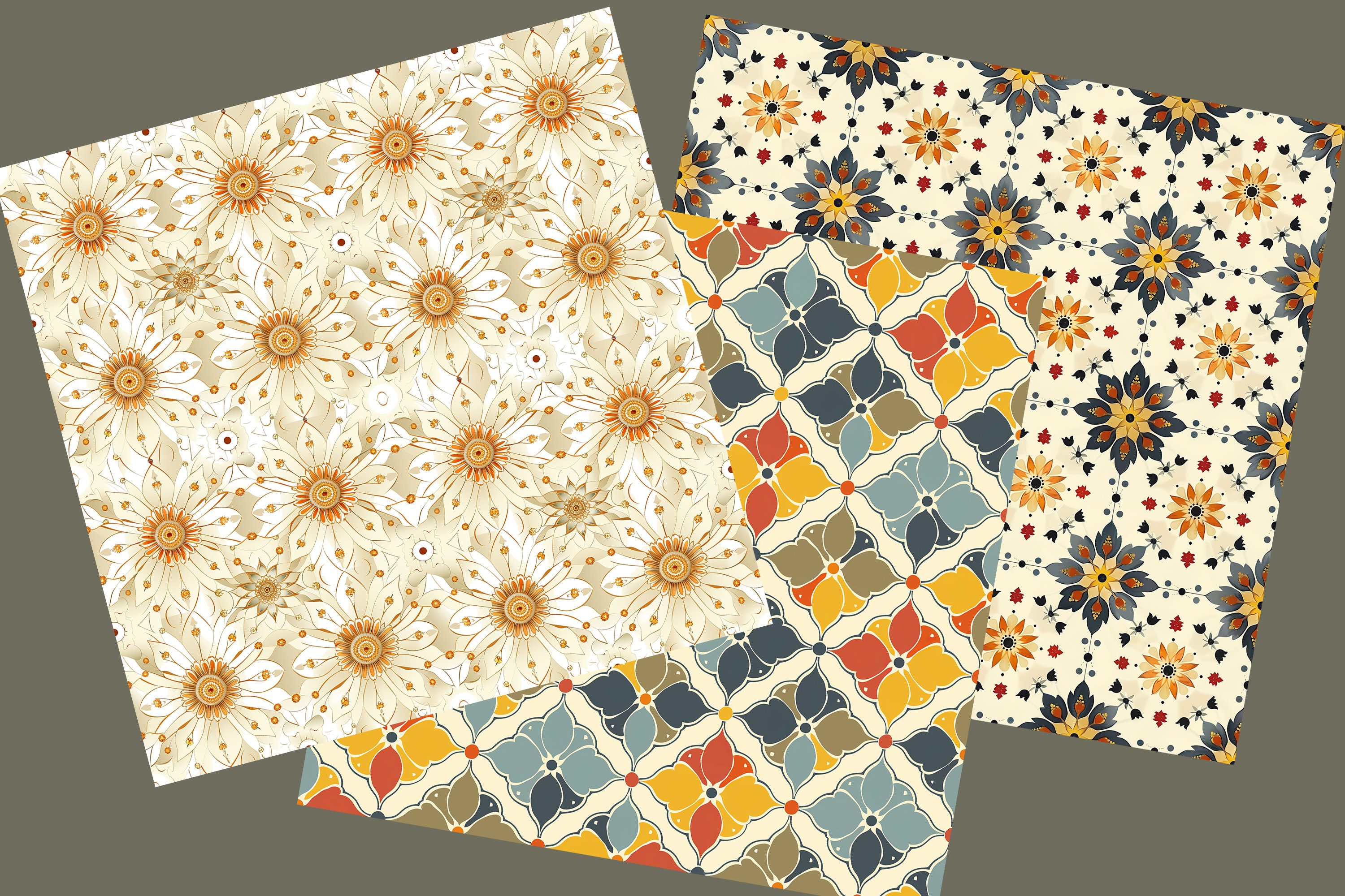 20 Vintage Tile Pattern Seamless Designs, Retro Floral Clipart ...