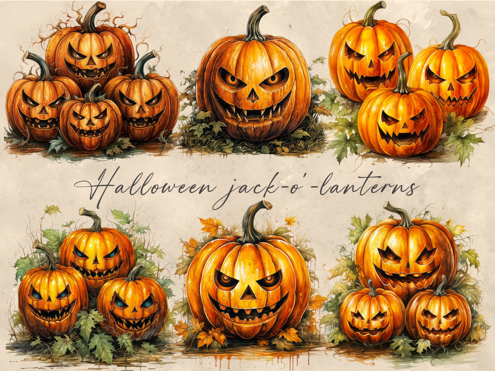 Halloween Jack-o'lanterns Clipart 22 PNG Spooky Pumpkin Illustrations ...