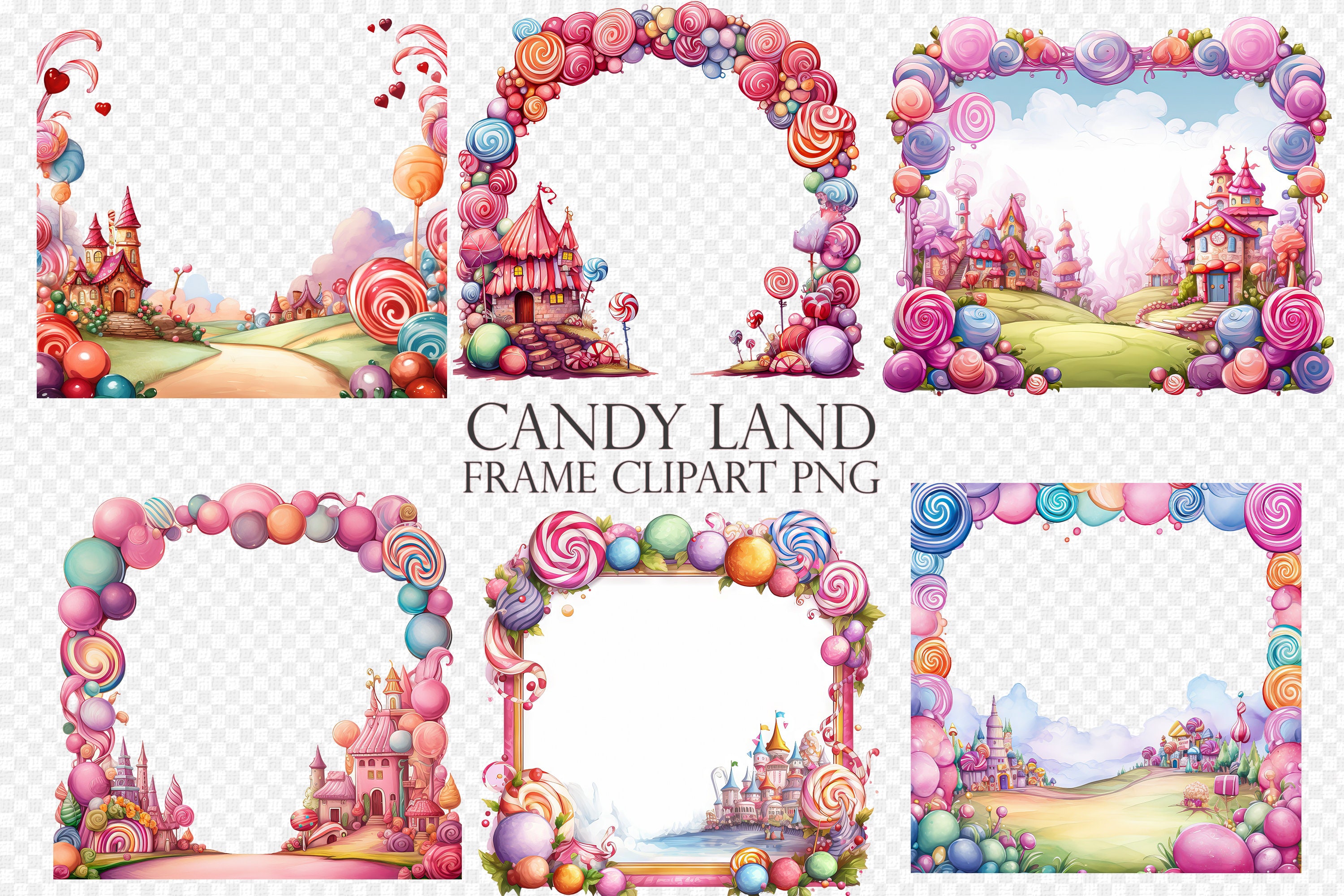 Colorful Candy Land Clipart Frame, 53 Instant Download PNG, Sweet Candy ...