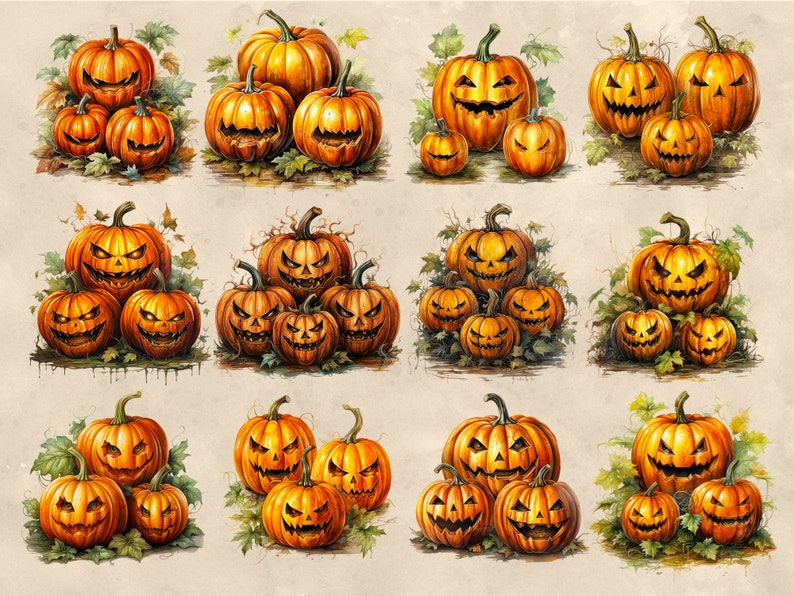 Halloween Jack-o'-lanterns Clipart - 22 PNG - Spooky Pumpkin ...