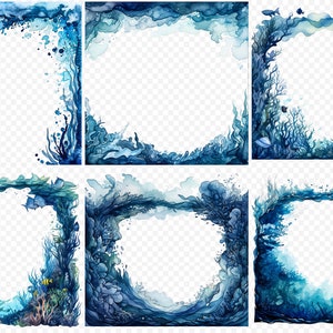 Deep Blue Abyss Frame Clipart | 30 High-quality PNG Ocean Frames for ...