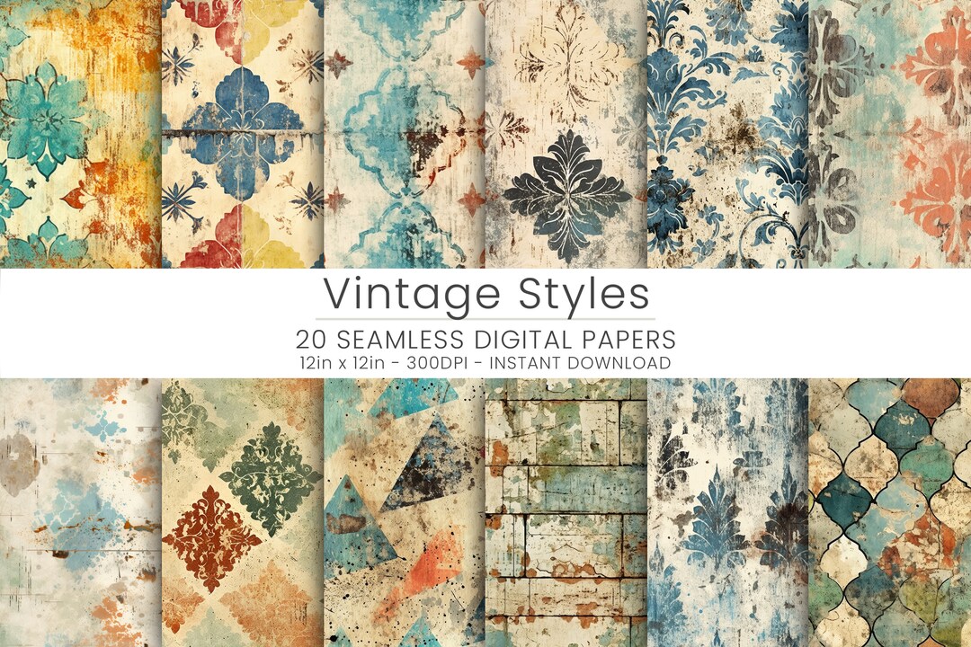 20 Seamless Vintage Styles Digital Paper - Antique Scrapbooking Paper ...