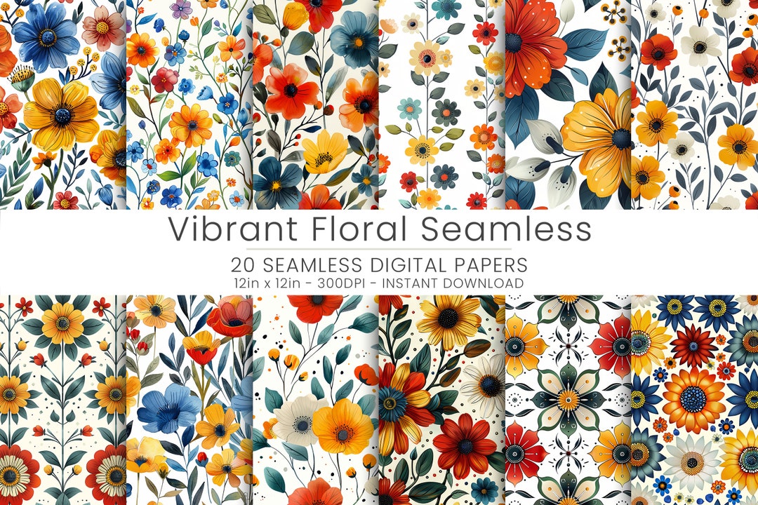 20 Vibrant Floral Seamless Digital Papers - Flower Patterns for ...