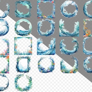 Ocean Frame Clipart, 22 Wave Border Art, Seaside Serenity Frame Clipart ...