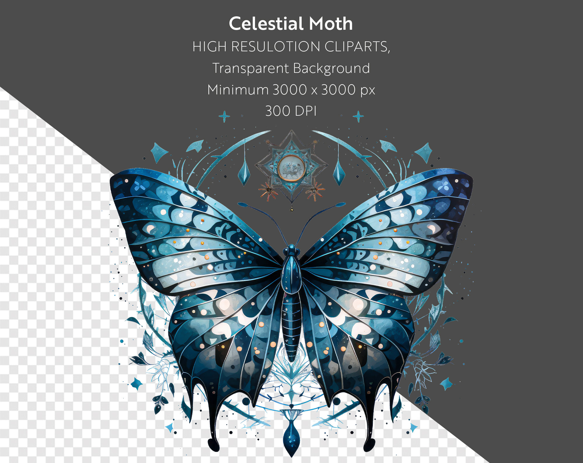 Celestial Moth Clipart - Mystical Moth PNG, Ethereal Luna Moth Graphics ...