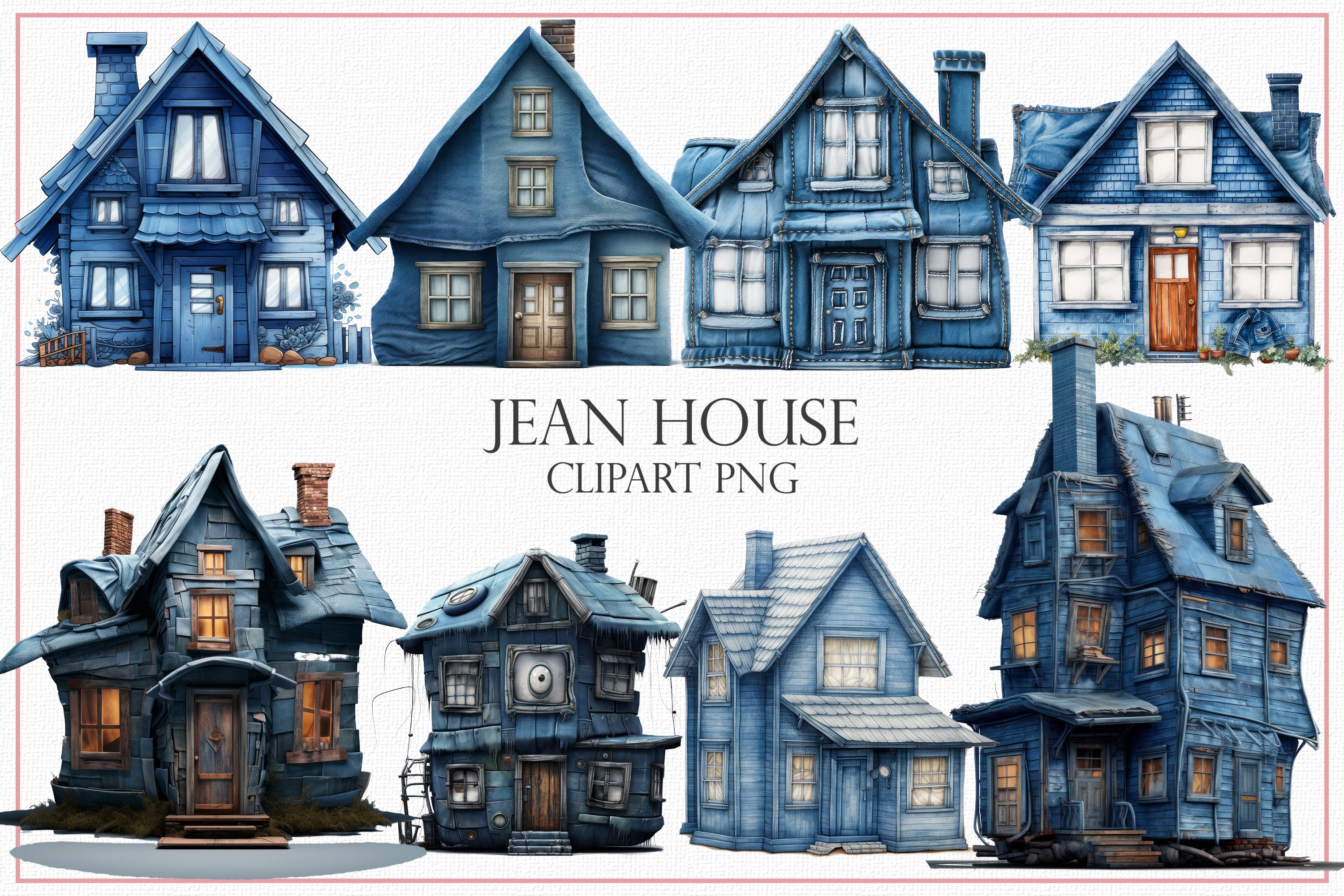 Jean House Clipart, 24 Fantasy Denim PNG, Crafting, and Graphic Design ...