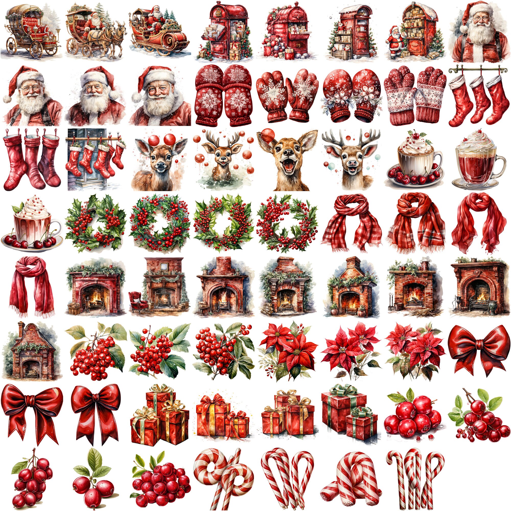 Christmas Red Clipart, Festive Christmas Graphics,63 High-quality Red ...