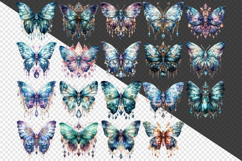 Crystal Moth Clipart Set, Mystical Moth Graphics, Glittery Insect ...
