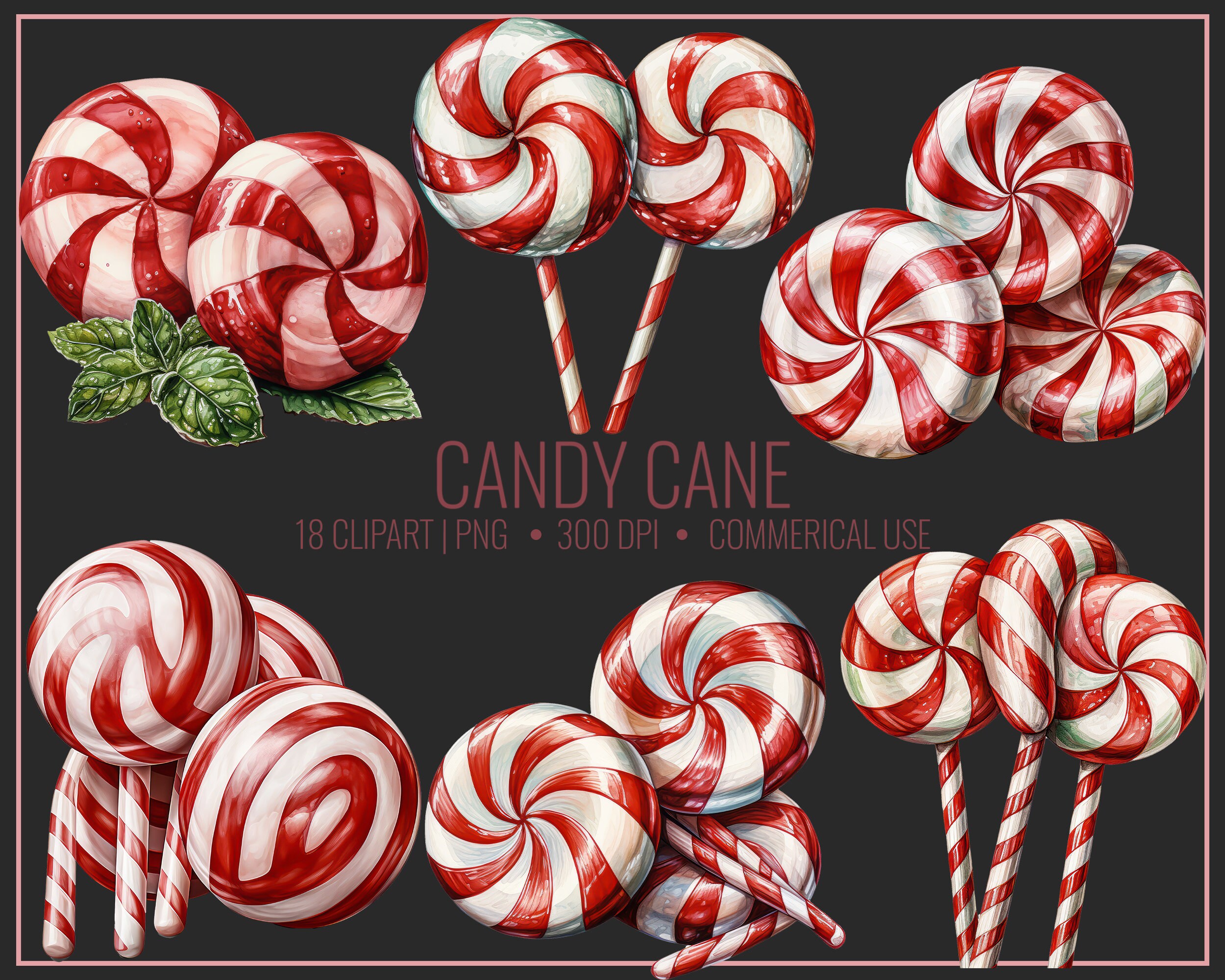 18 Christmas Candy Cane Cliparts, Festive PNG Graphics (digital ...
