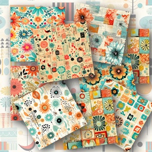 16 Seamless Retro Flower Patterns Digital Paper - Vintage Floral ...