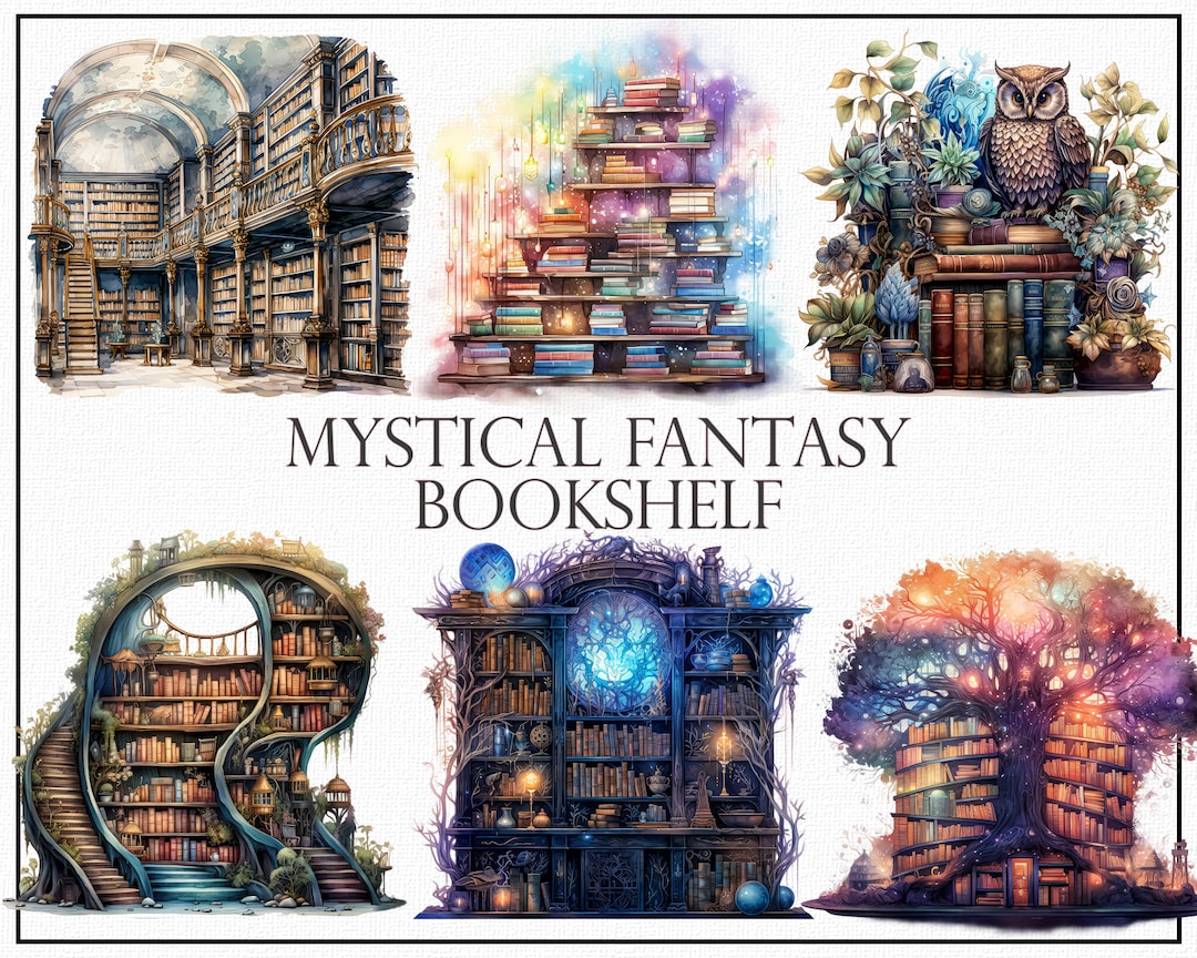 Mystical Fantasy Bookshelf Clipart - 73 Digital Library Graphics ...