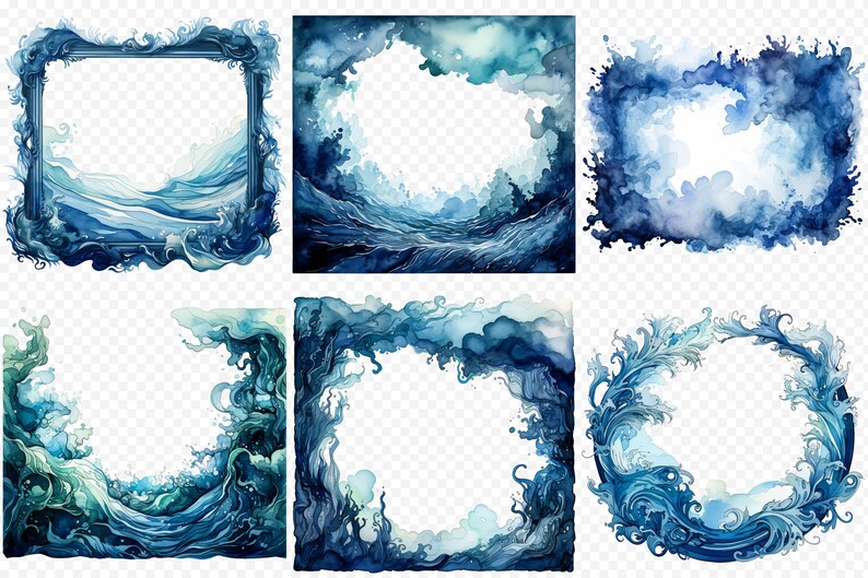 Deep Blue Abyss Frame Clipart | 30 High-quality PNG Ocean Frames for ...