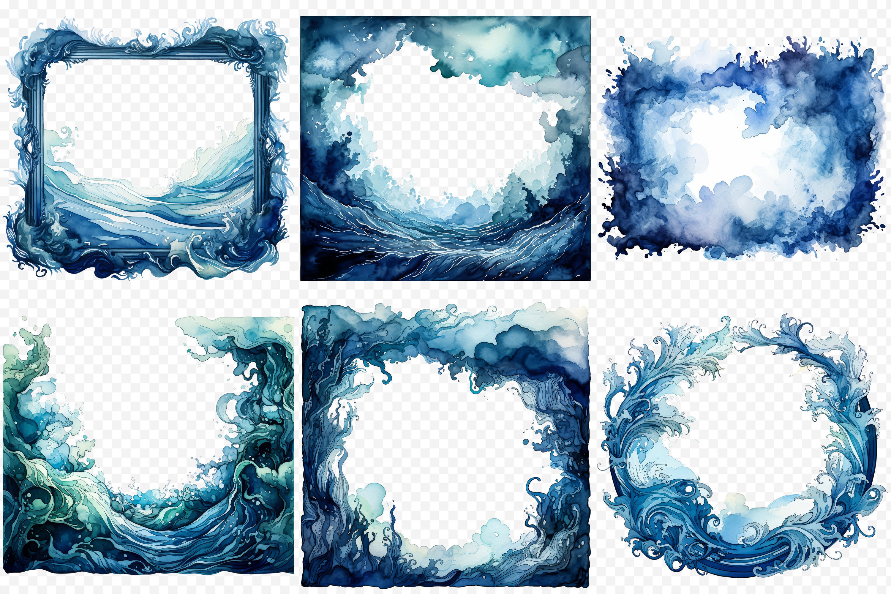 Deep Blue Abyss Frame Clipart | 30 High-quality PNG Ocean Frames for ...