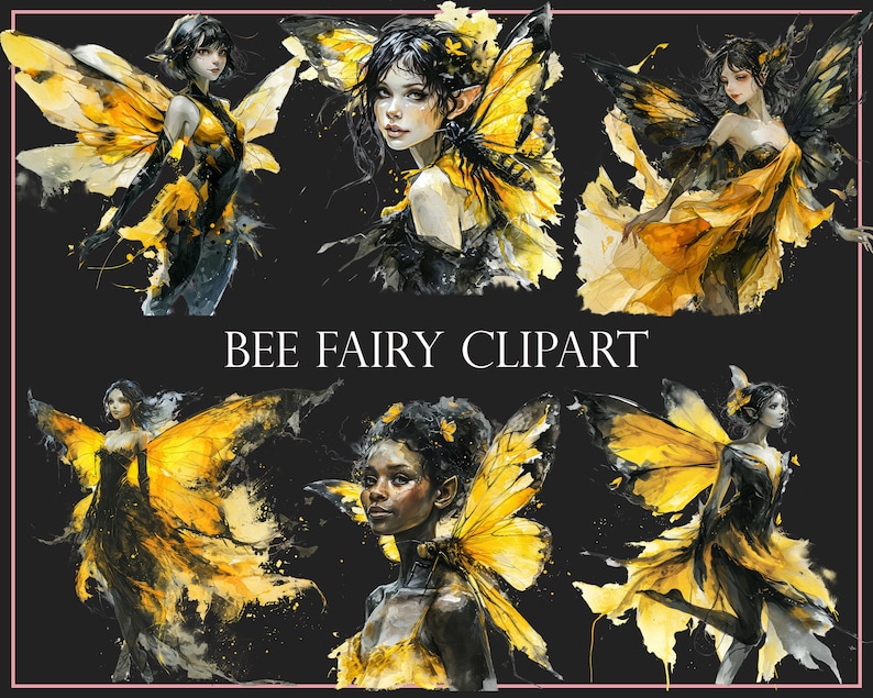 Bee Fairy Clipart | Black and Yellow PNG Designs (digital Download) - Etsy