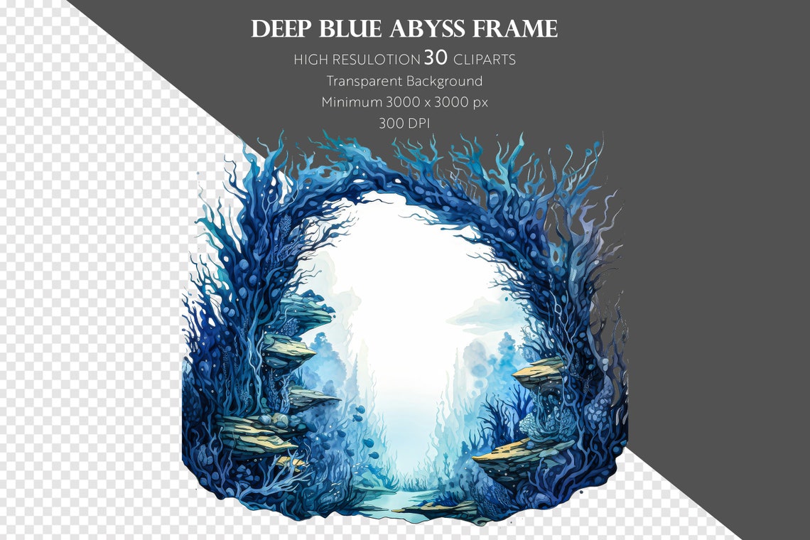 Deep Blue Abyss Frame Clipart | 30 High-quality PNG Ocean Frames for ...