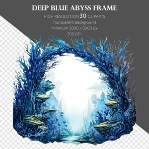 Deep Blue Abyss Frame Clipart | 30 High-quality PNG Ocean Frames for ...