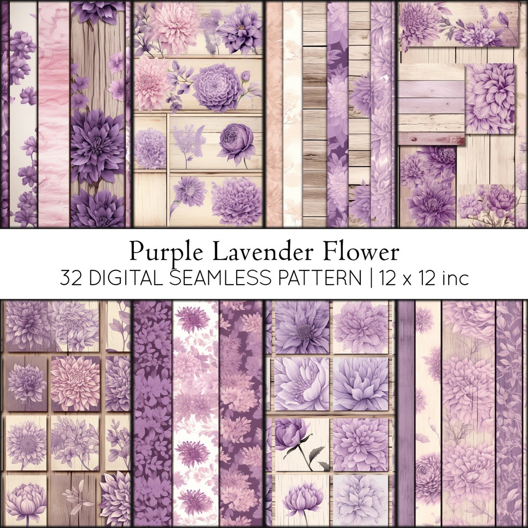 Purple Lavender Flower Digital Paper, Scrapbooking Patterns (instant ...