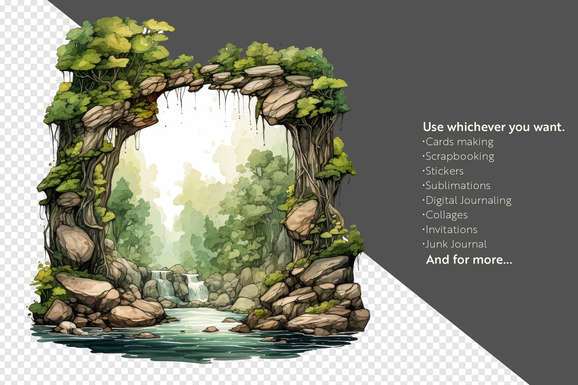 Woodland Waterfall Frame Clipart Set | 24 Nature Frames for ...